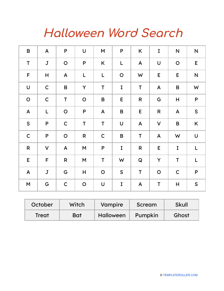 Halloween Word Search Worksheet Download Printable PDF | Templateroller