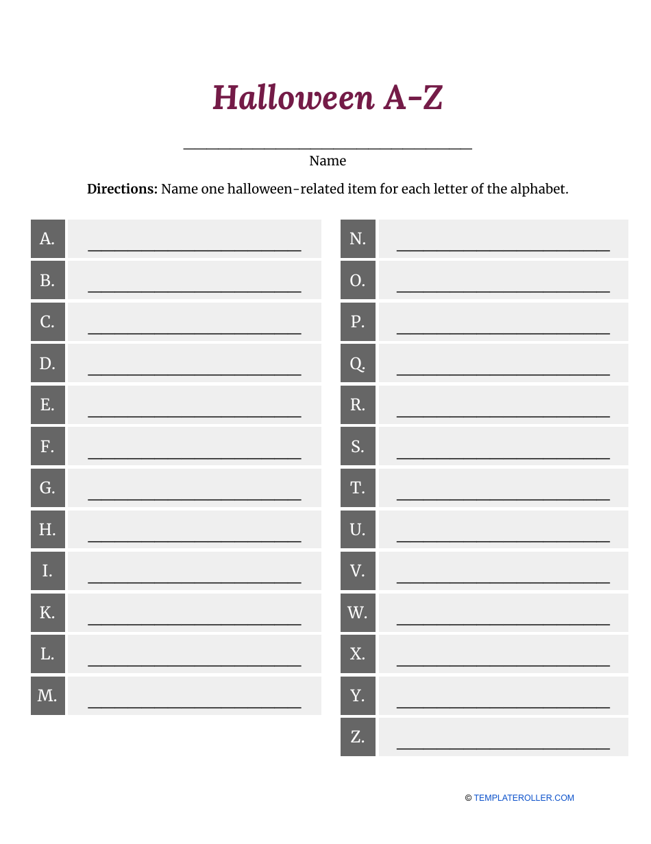 Halloween a-Z Worksheet Download Printable PDF | Templateroller