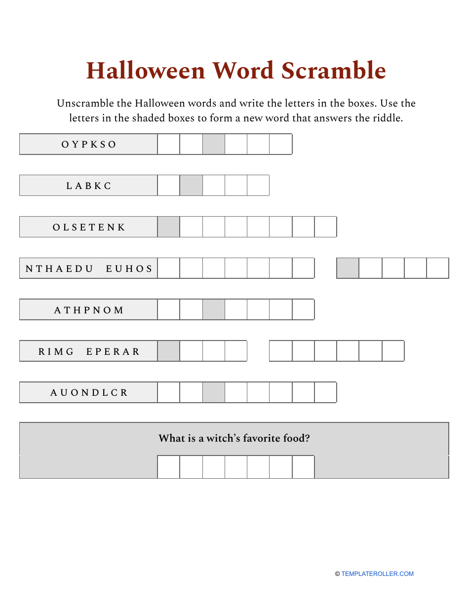 Happy Halloween Word Scramble Worksheet Download Printable PDF ...