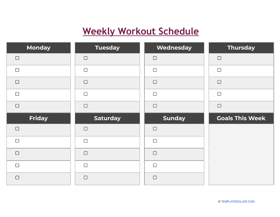 Weekly Workout Schedule Template Download Printable PDF | Templateroller