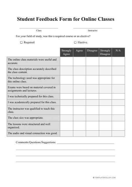 Student Feedback Form For Online Classes Fill Out Sign Online And 