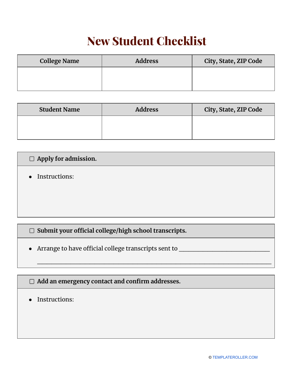 New Student Checklist Download Printable PDF | Templateroller