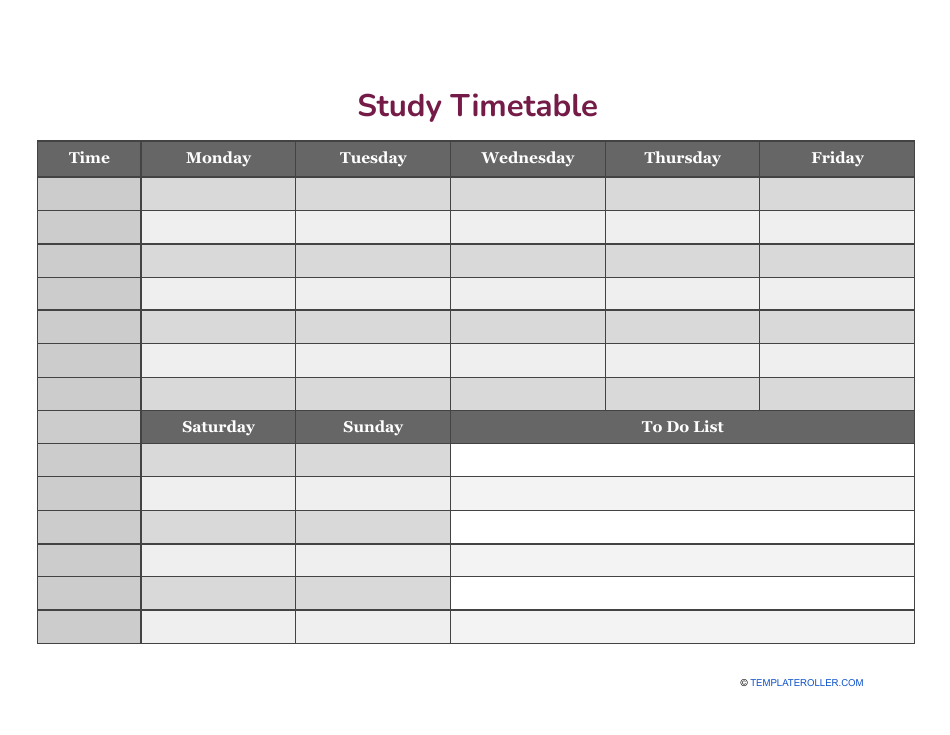 Study Timetable Template Download Printable PDF | Templateroller