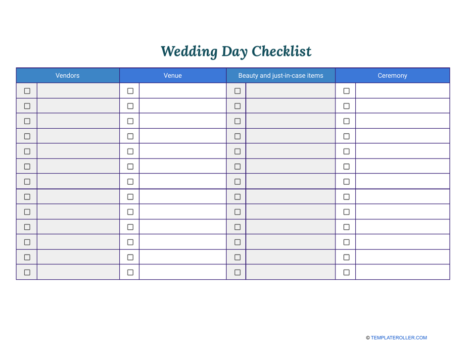 Blank Wedding Day Checklist Template Download Printable PDF ...
