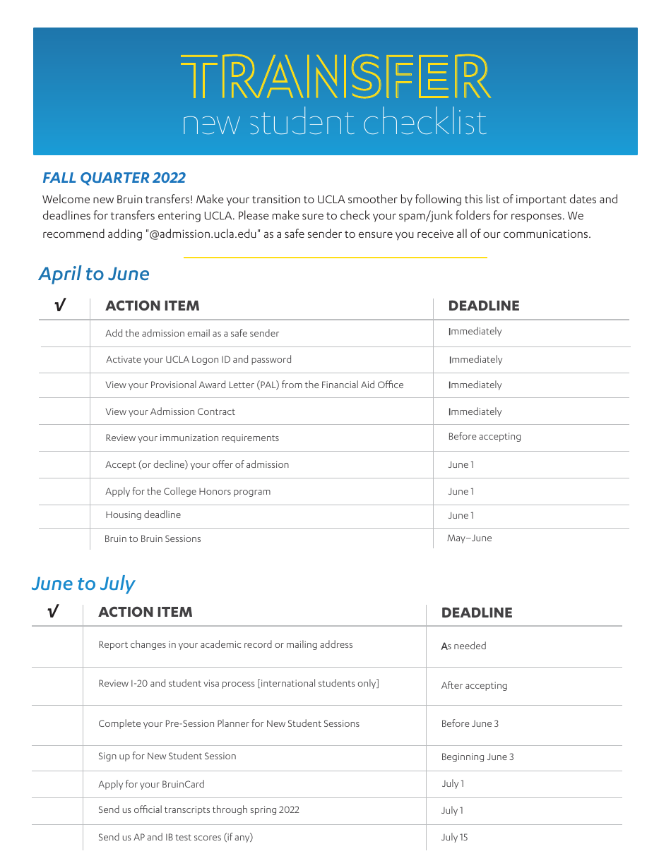 2022 California New Student Checklist - University of California, Los ...