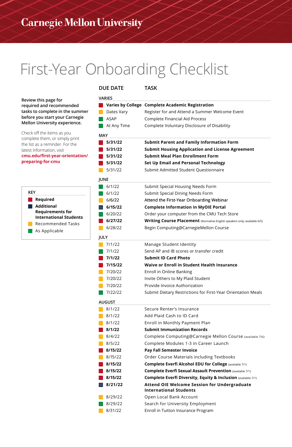 2022 Pennsylvania First-Year Onboarding Checklist - Carnegie Mellon ...