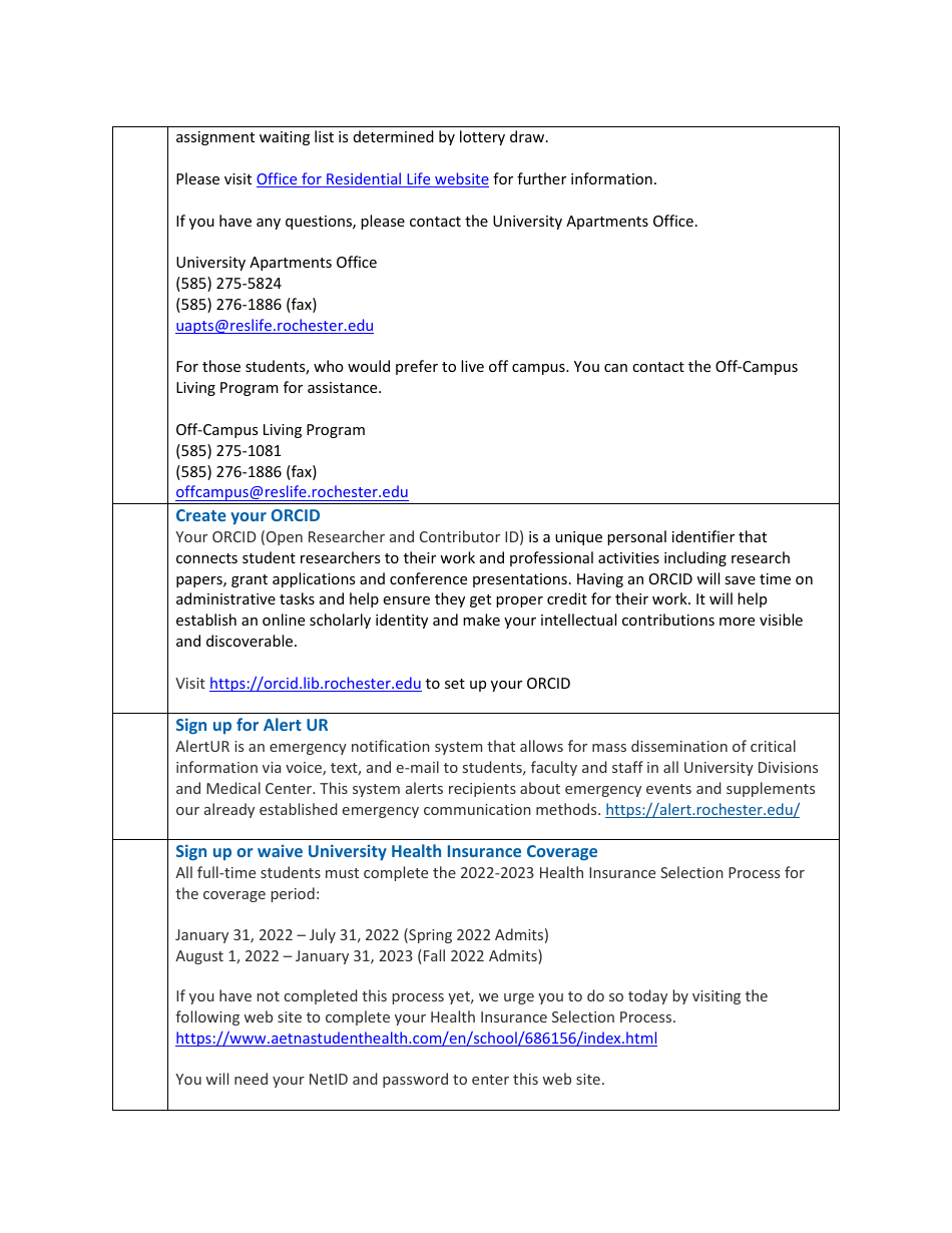 New York New Graduate Student Checklist - University of Rochester ... New York New Graduate Student Checklist - University of Rochester ...
