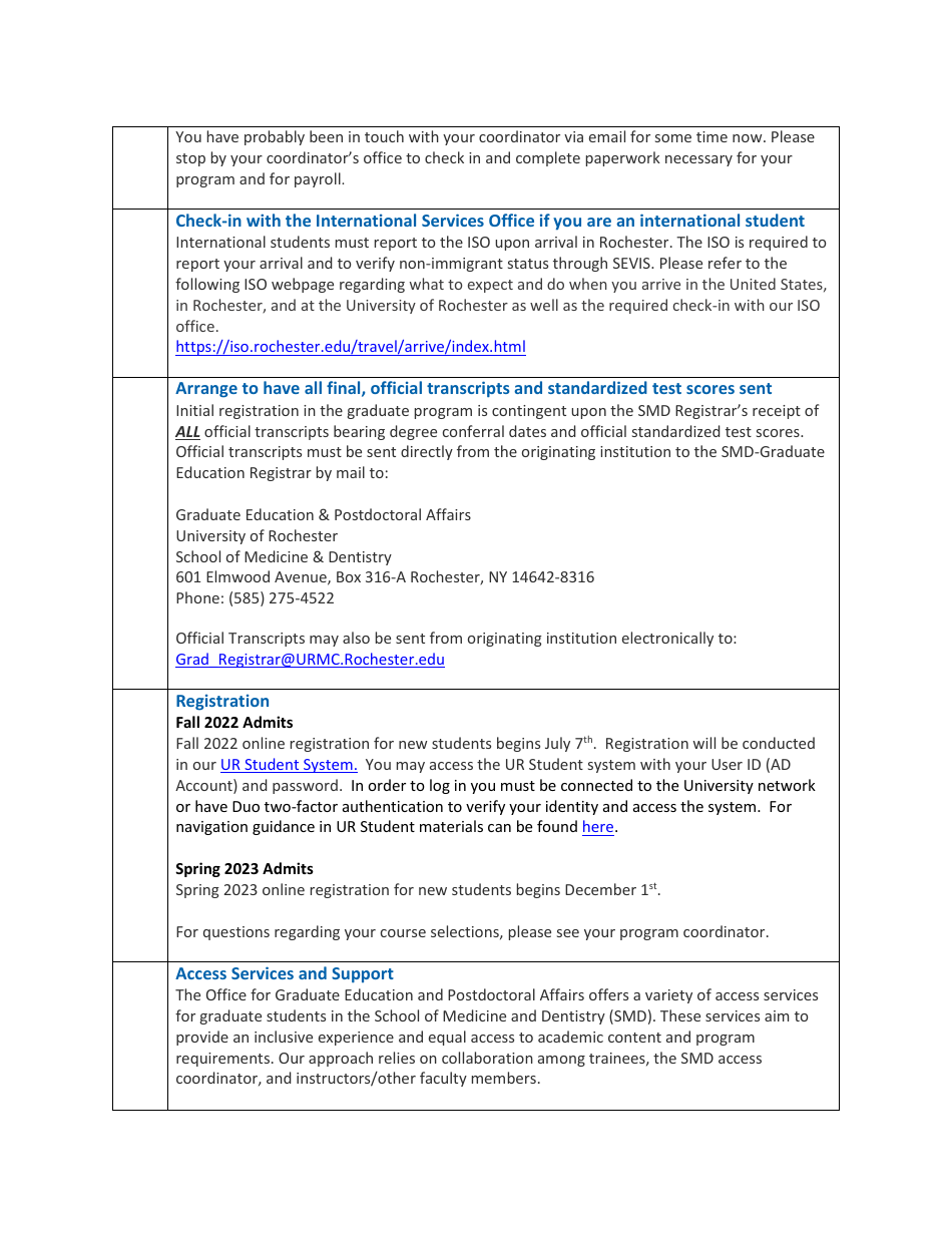 New York New Graduate Student Checklist - University of Rochester ... New York New Graduate Student Checklist - University of Rochester ...
