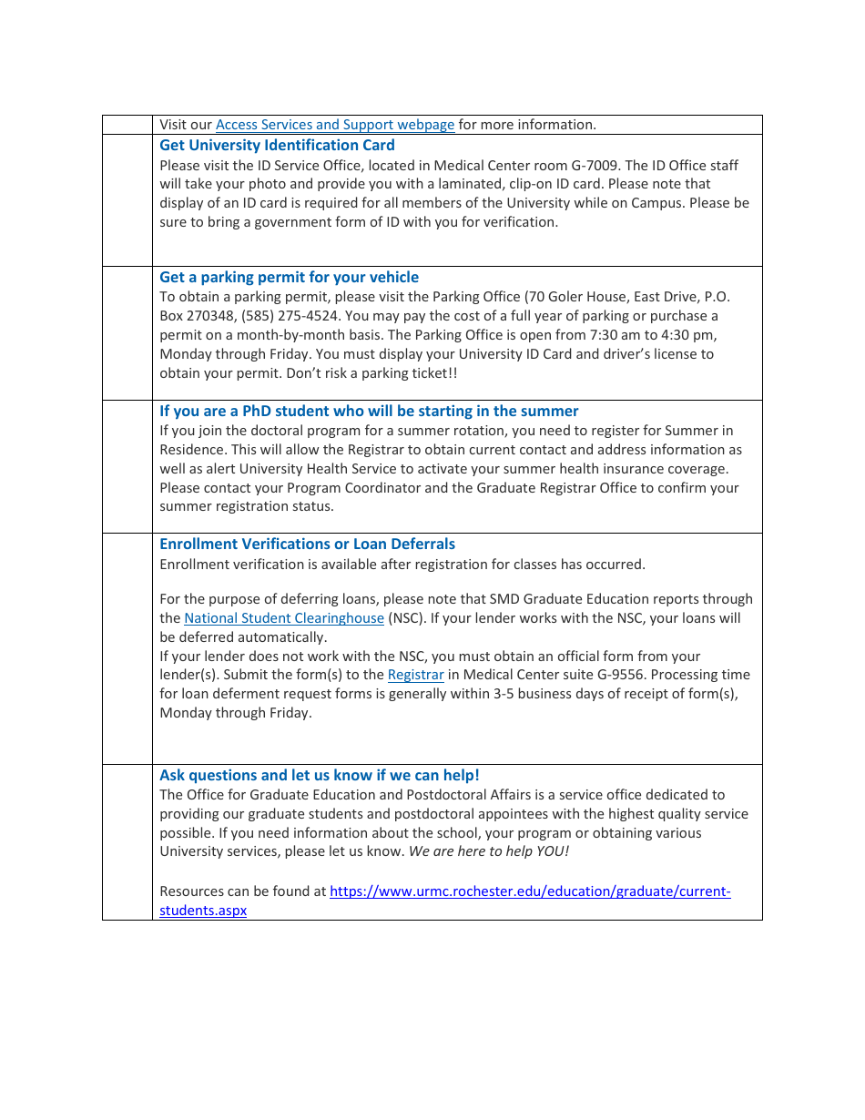 New York New Graduate Student Checklist - University of Rochester ... New York New Graduate Student Checklist - University of Rochester ...