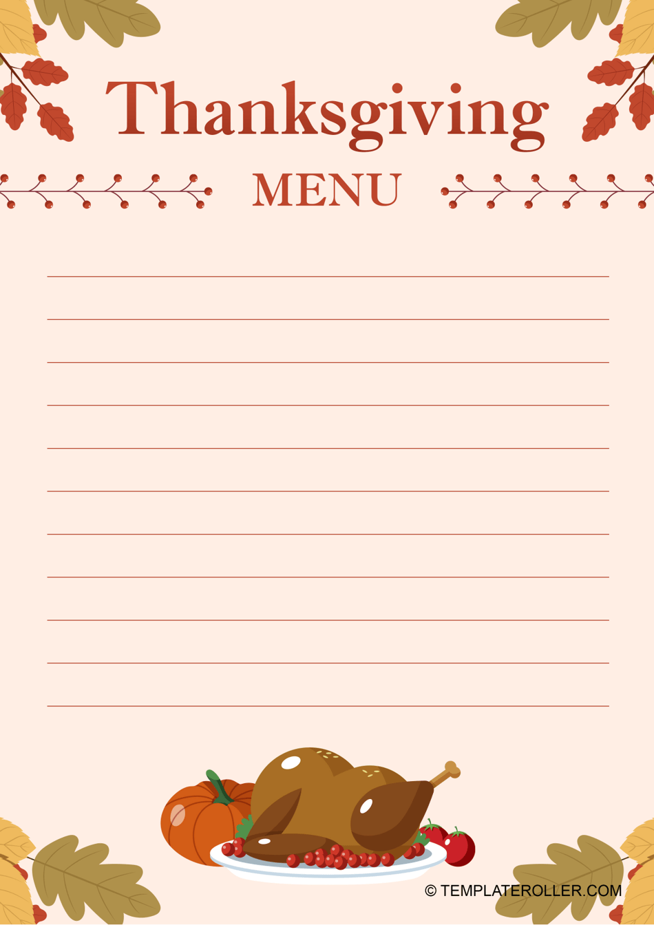 Thanksgiving Menu Template - Beige Download Printable PDF | Templateroller