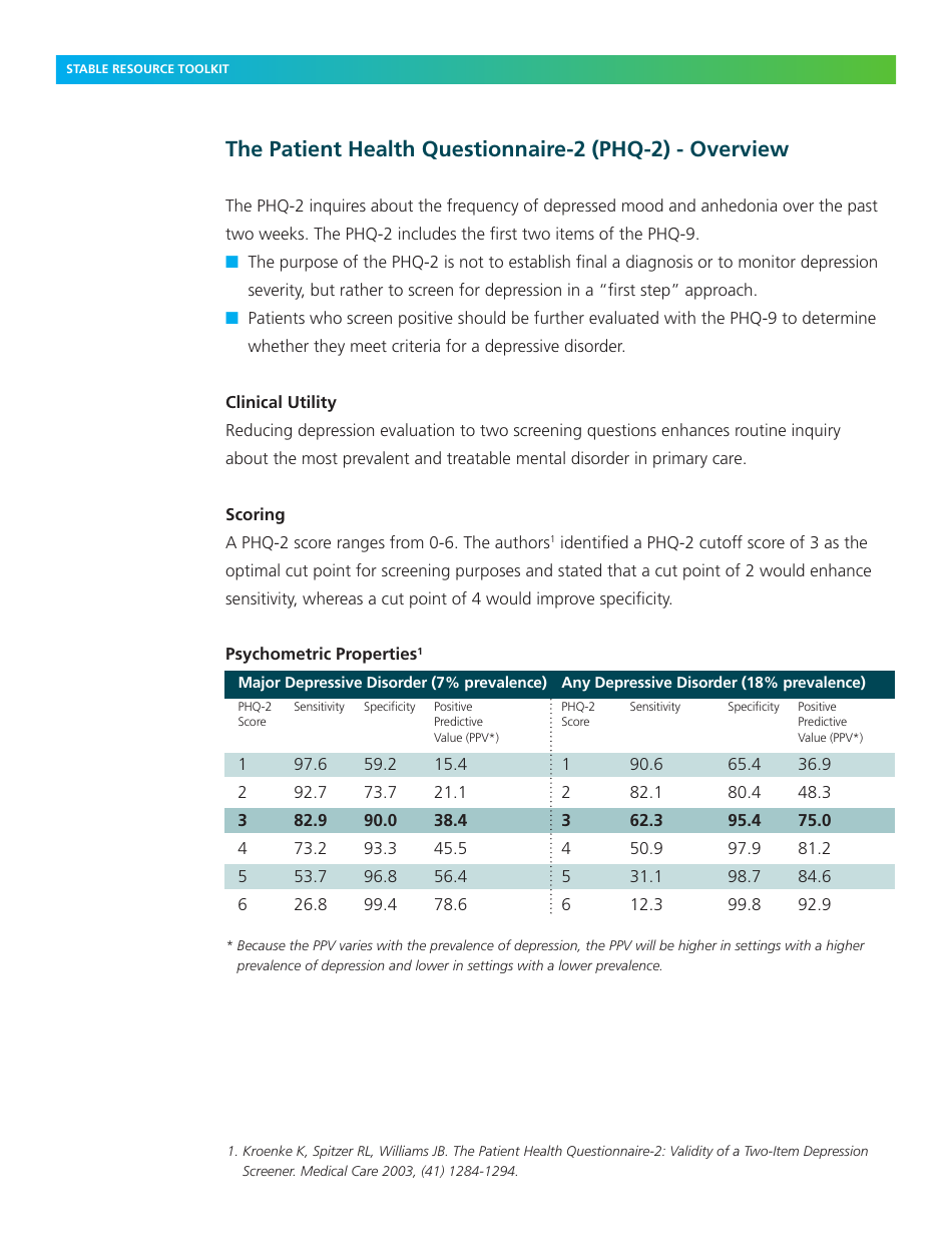 The Patient Health Questionnaire-2 (Phq-2) - Overview Download Printable PDF | Templateroller