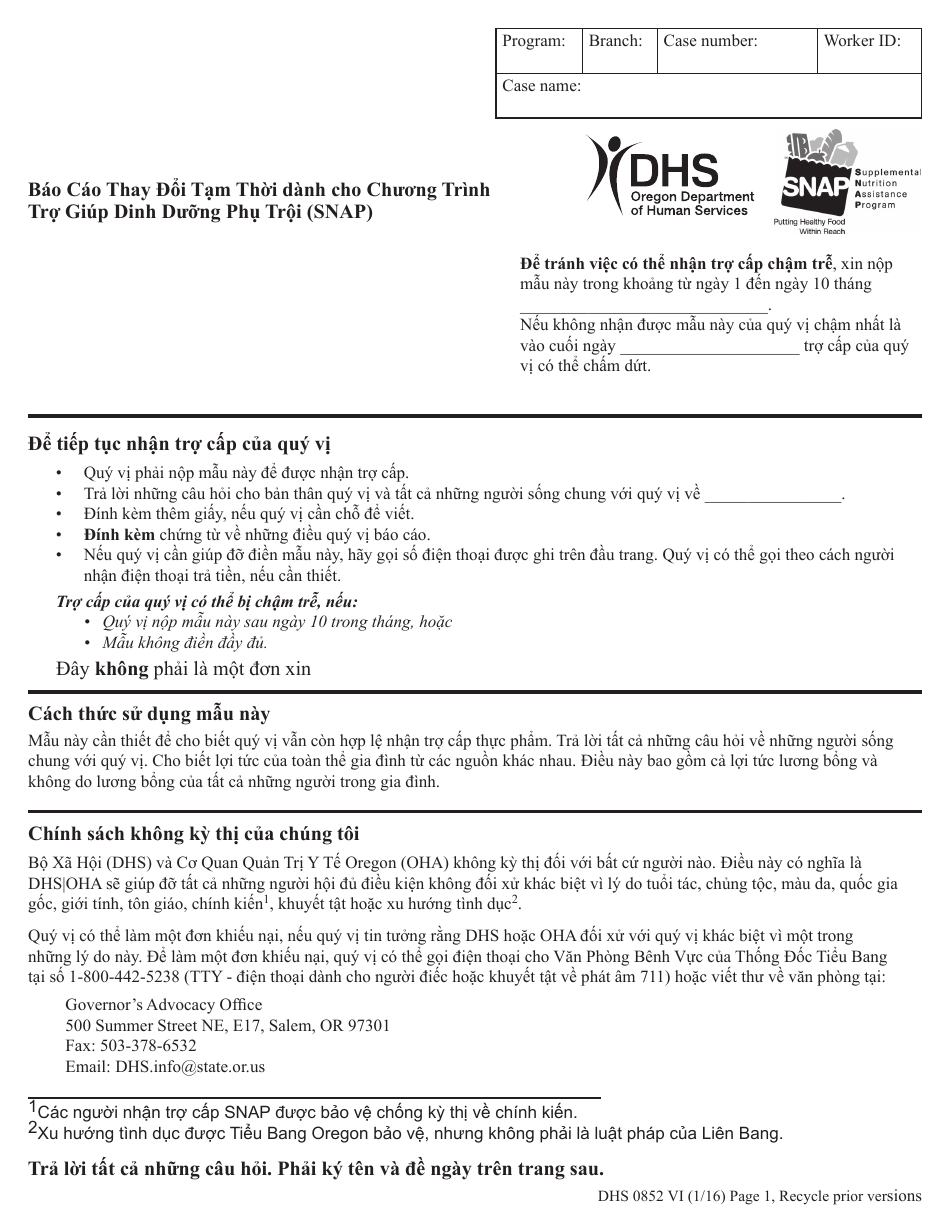 Form DHS0852 - Fill Out, Sign Online and Download Printable PDF, Oregon ...
