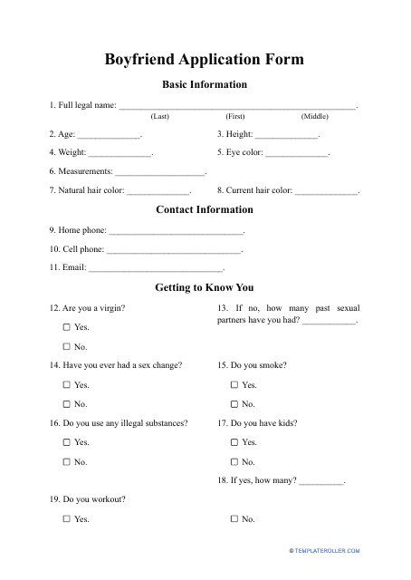 Boyfriend Application Form Download Printable PDF Templateroller