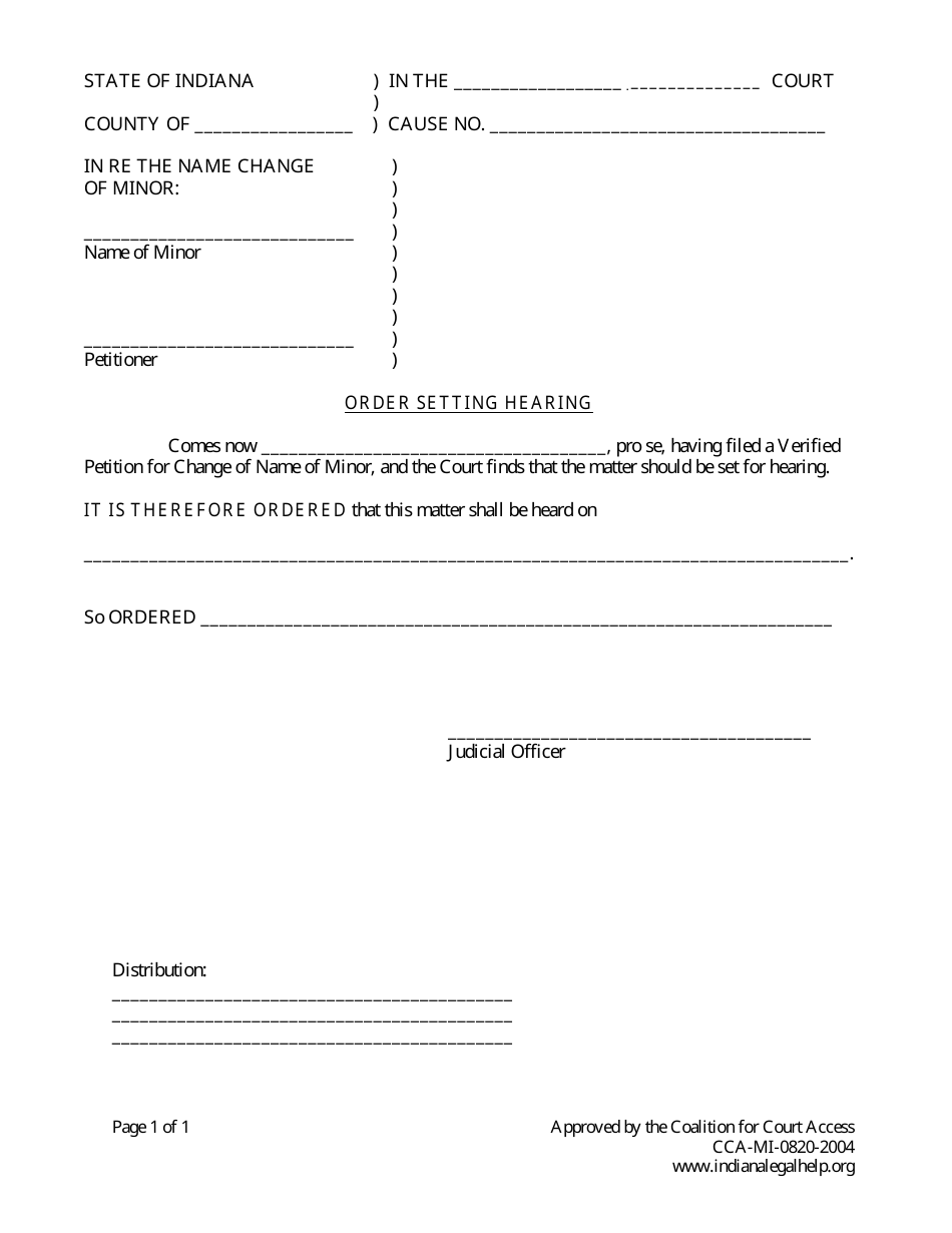 Indiana Minor Child Name Change Without Consent of Other Parent - Fill ... Indiana Minor Child Name Change Without Consent of Other Parent - Fill ...