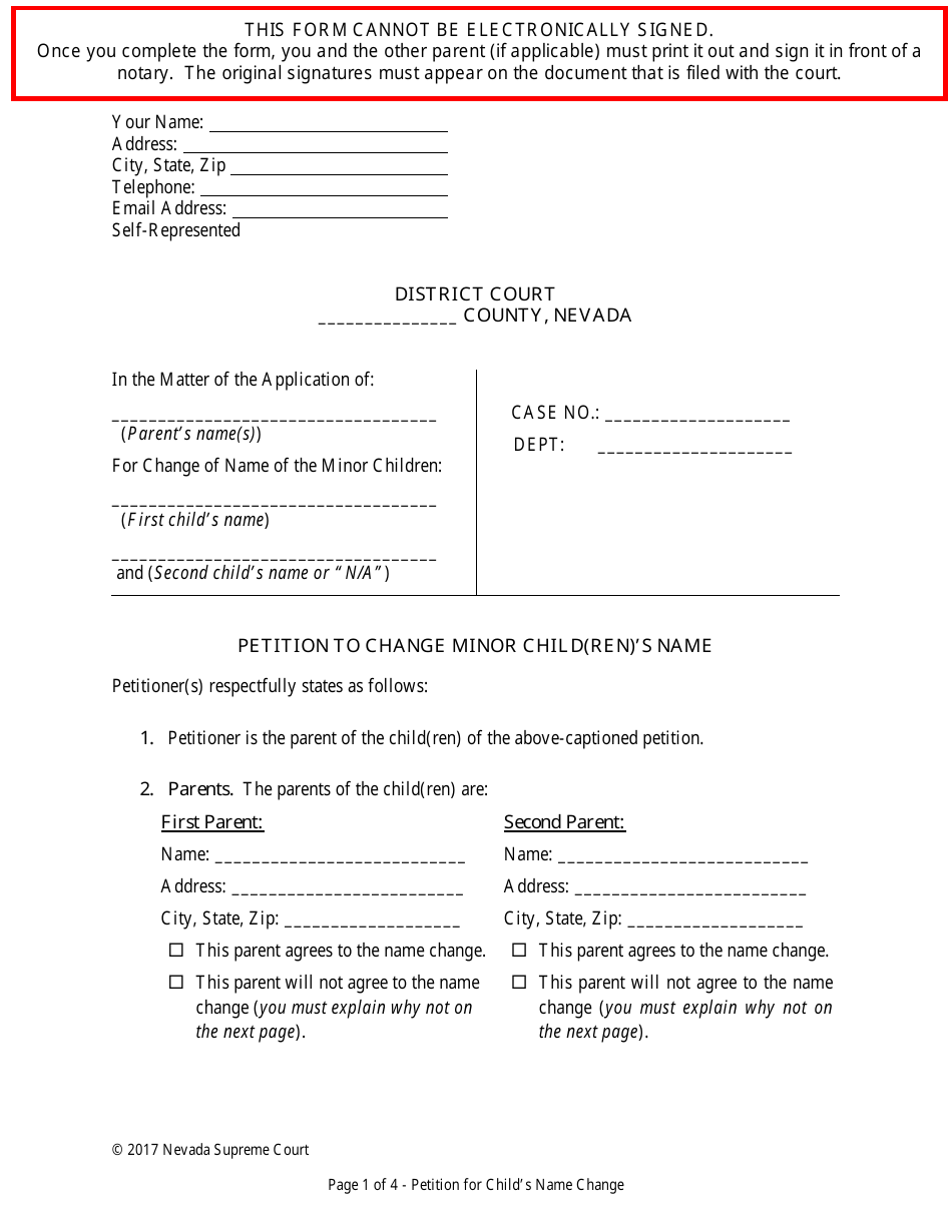 Nevada Petition to Change Minor Child(Ren)'s Name - Fill Out, Sign ...