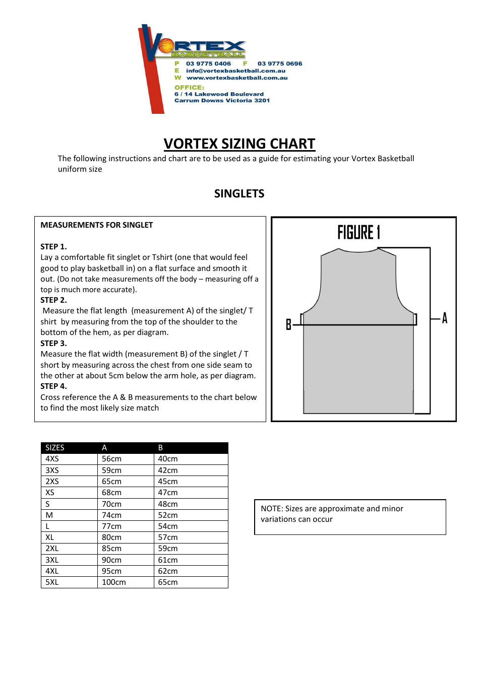 Basketball Singlet & Shorts Size Chart - Vortex Basketball Download ...
