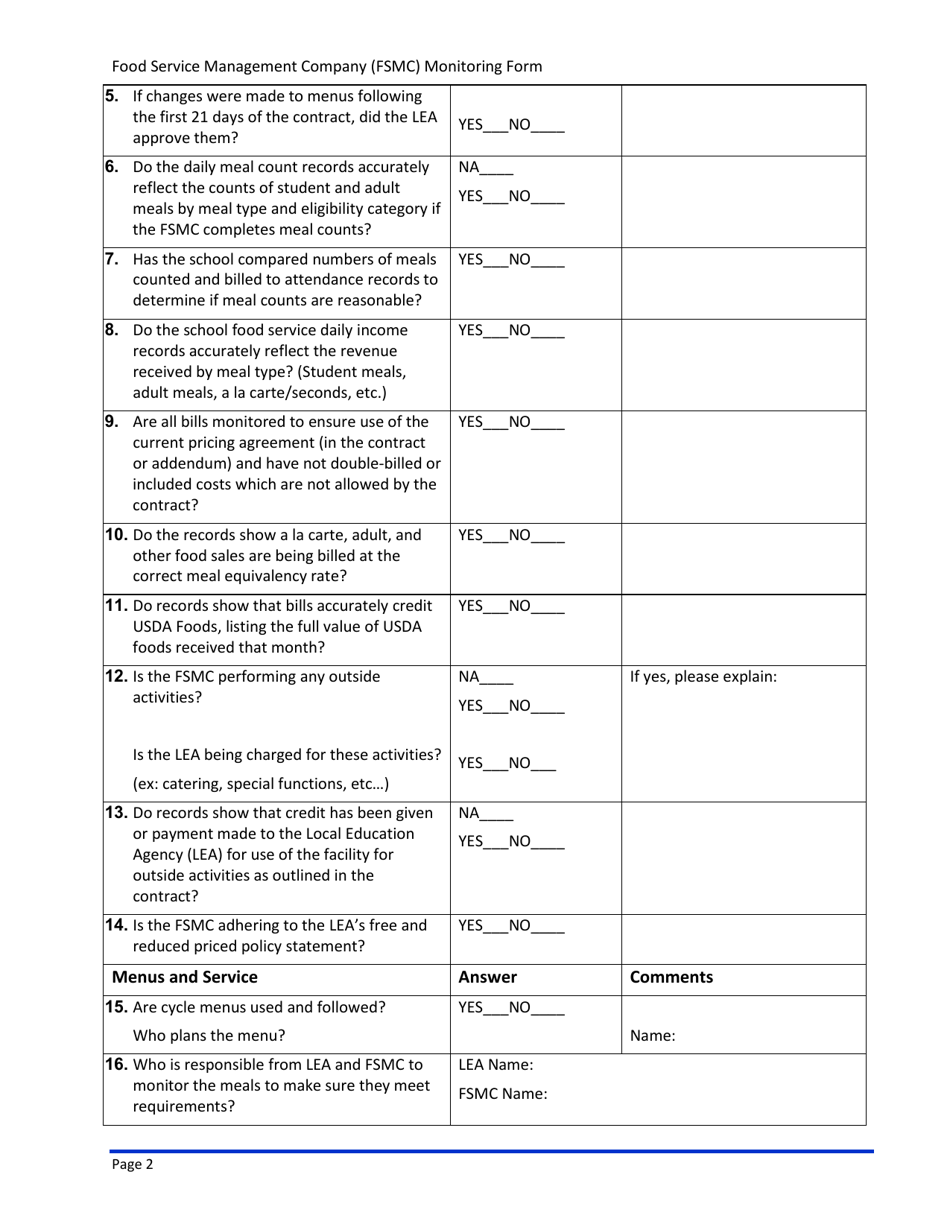 2023 South Dakota Food Service Management Company (Fsmc) Monitoring Form - Fill Out, Sign Online ...
