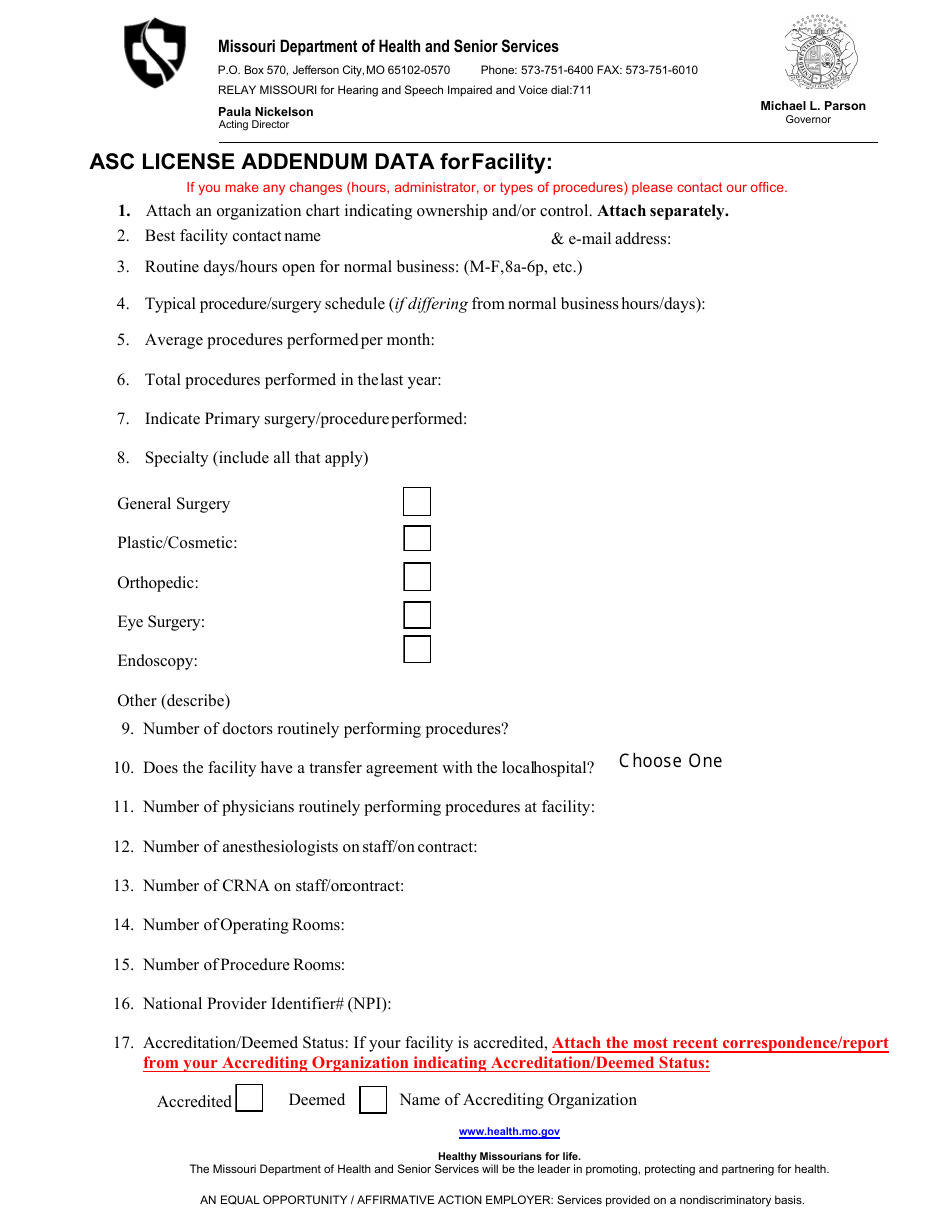 Missouri Asc License Addendum Data - Fill Out, Sign Online and Download ...