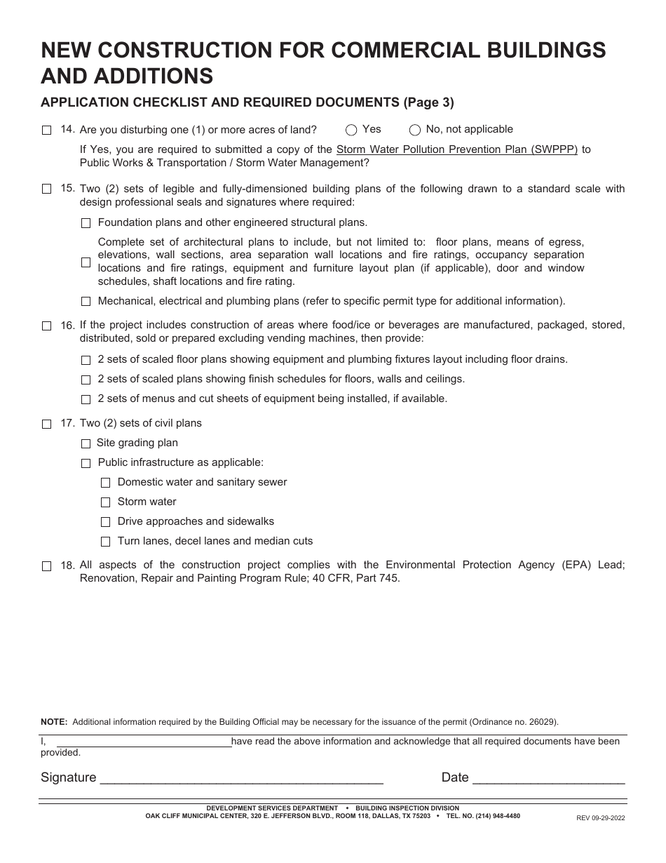 City of Dallas, Texas New Construction and Additions for Commercial ...