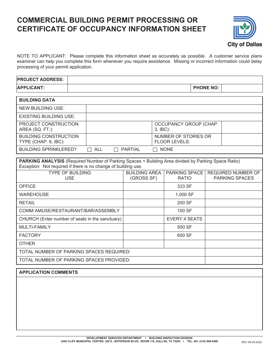 City of Dallas, Texas New Construction and Additions for Commercial ...