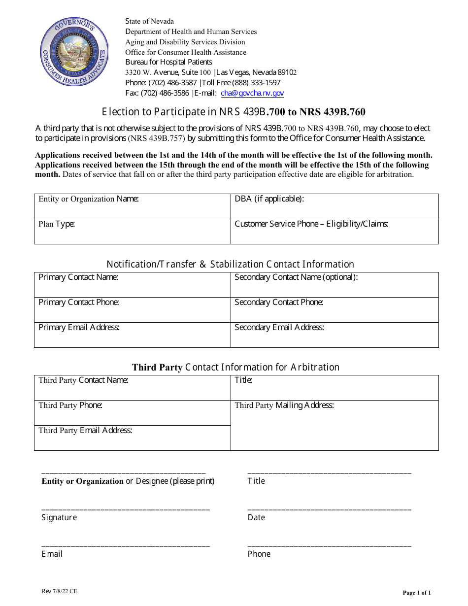 Nevada Election to Participate in Nrs 439b.700 to Nrs 439b.760 - Fill ...