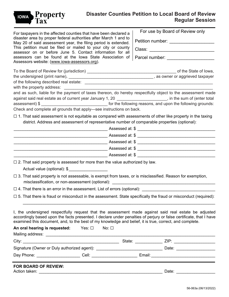 Form 56-063 Download Printable PDF or Fill Online Disaster Counties ...