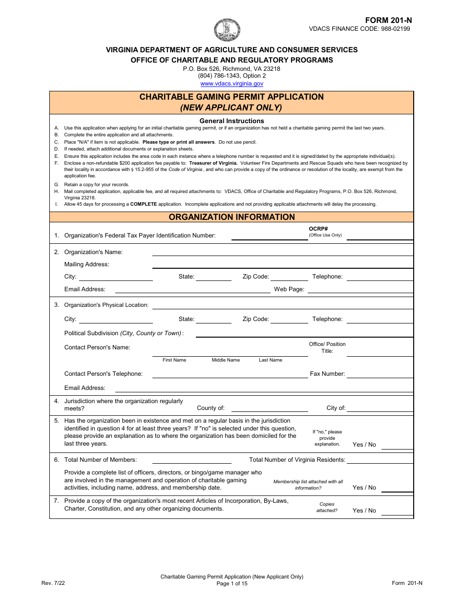 Form 201-N Download Printable PDF or Fill Online Charitable Gaming ...
