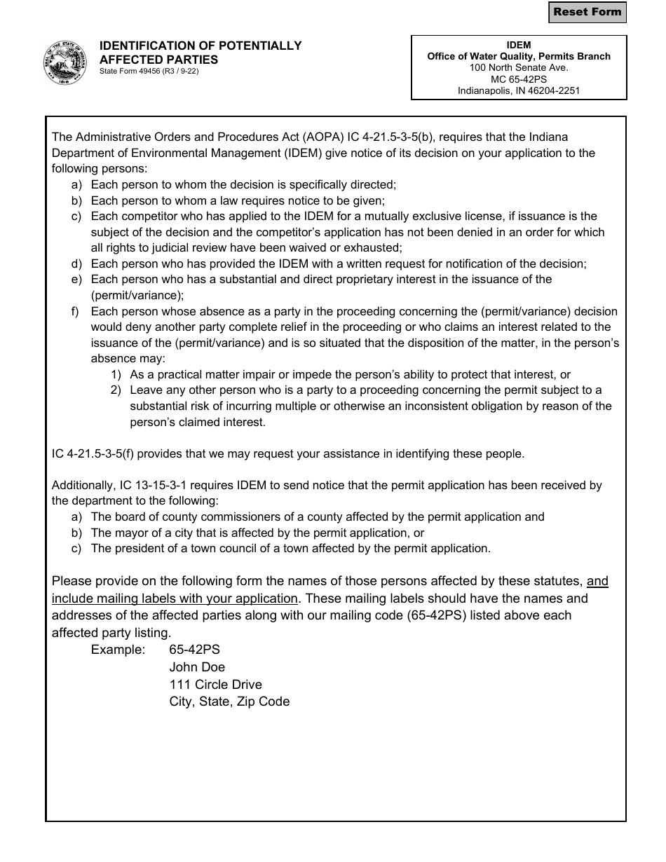 State Form 49456 Download Fillable PDF or Fill Online Identification of ...