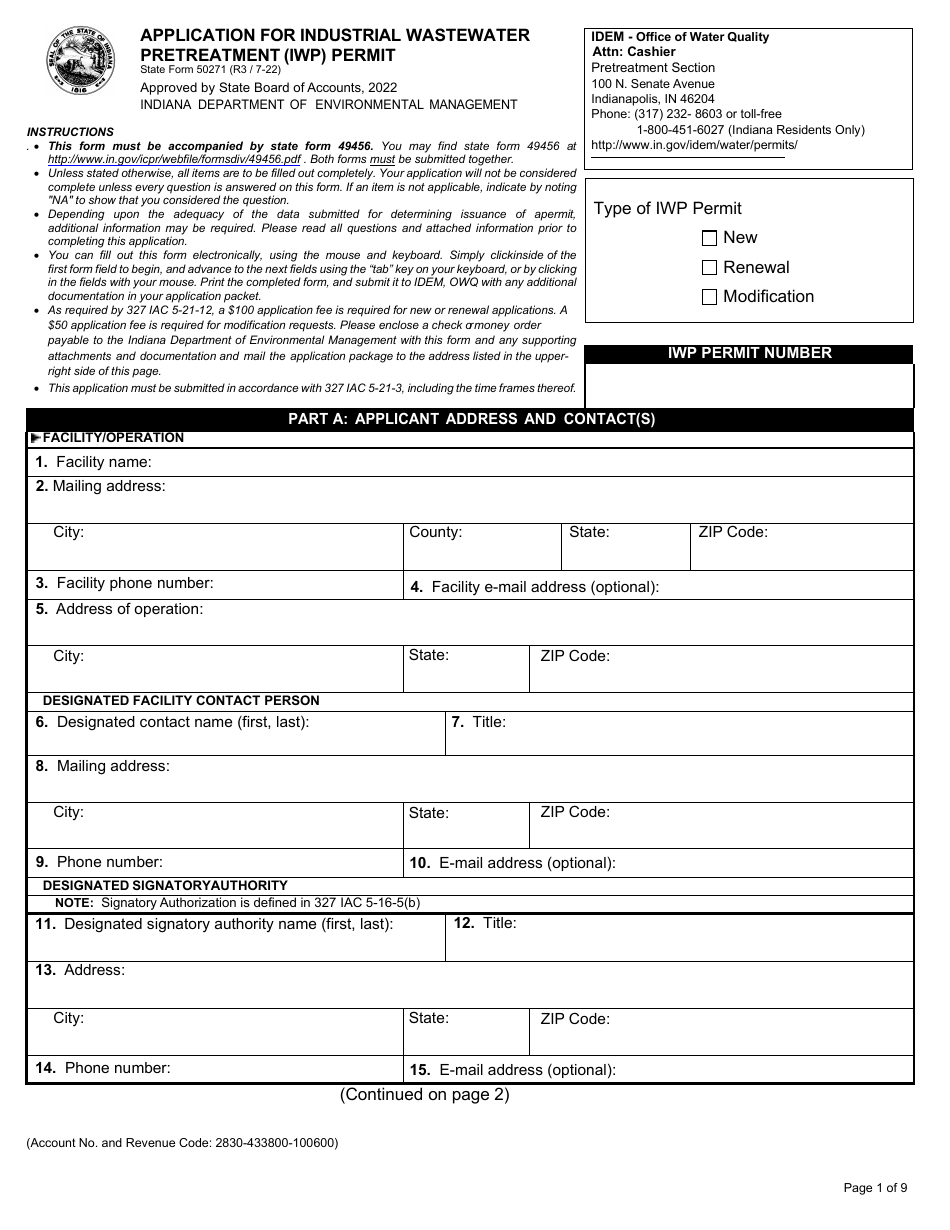 State Form 50271 Download Printable PDF or Fill Online Application for ...