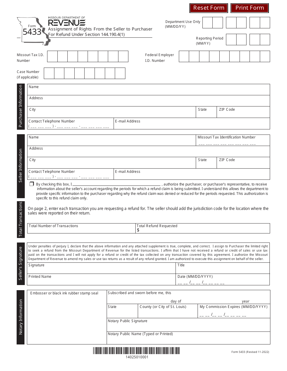 Form 5433 Download Fillable PDF or Fill Online Assignment of Rights ...