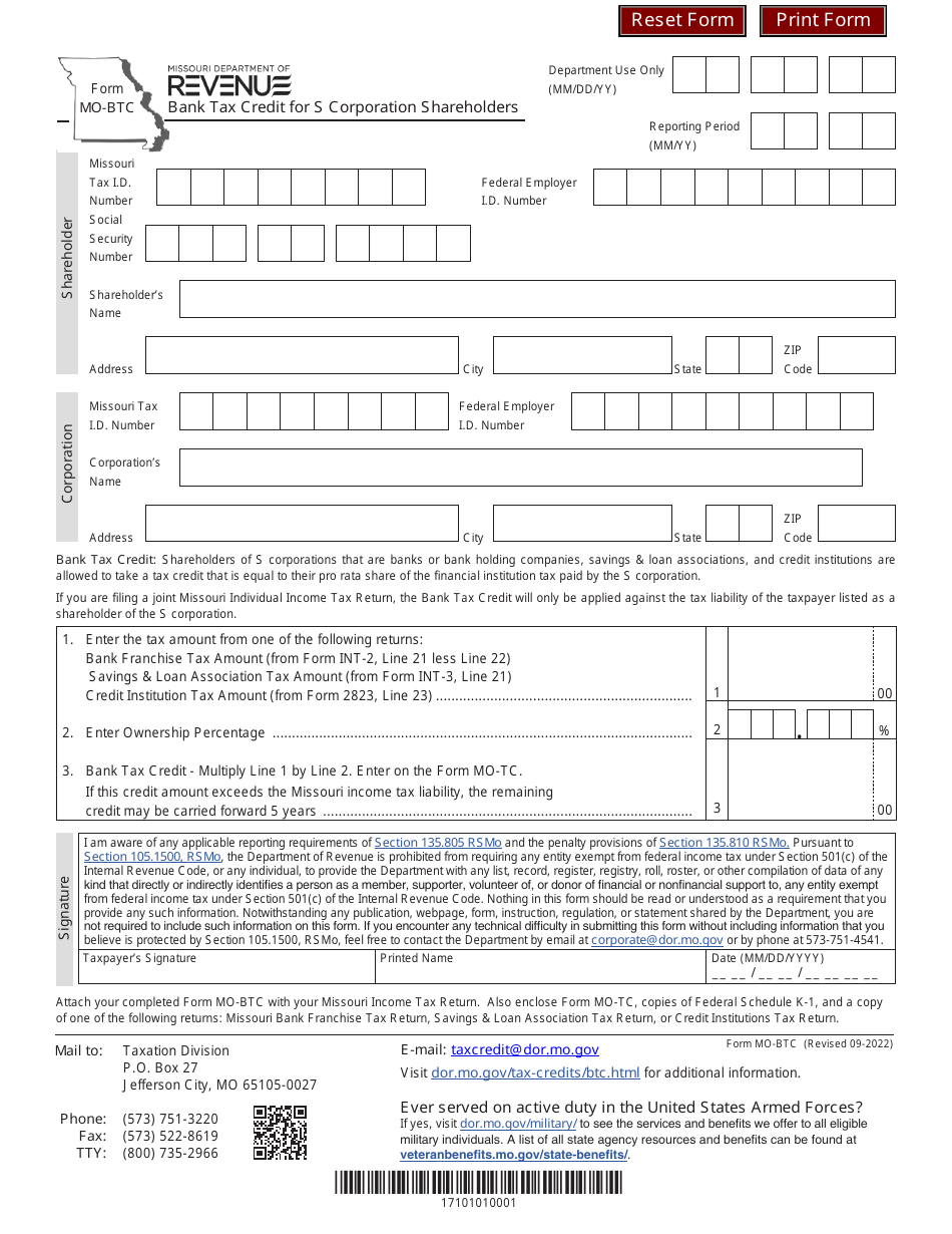 Form MO-BTC - Fill Out, Sign Online and Download Fillable PDF, Missouri | Templateroller
