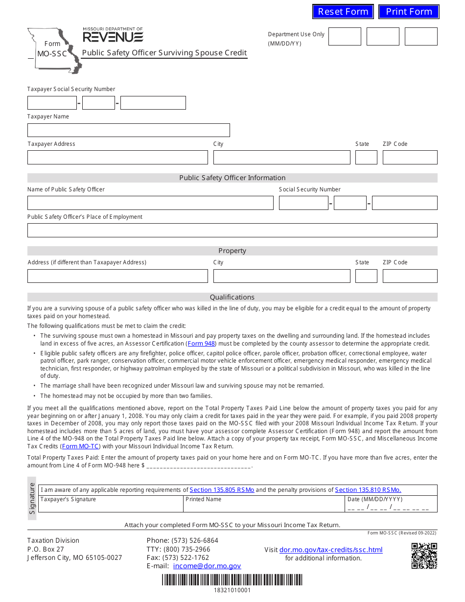 Form MO-SSC - Fill Out, Sign Online and Download Fillable PDF, Missouri ...