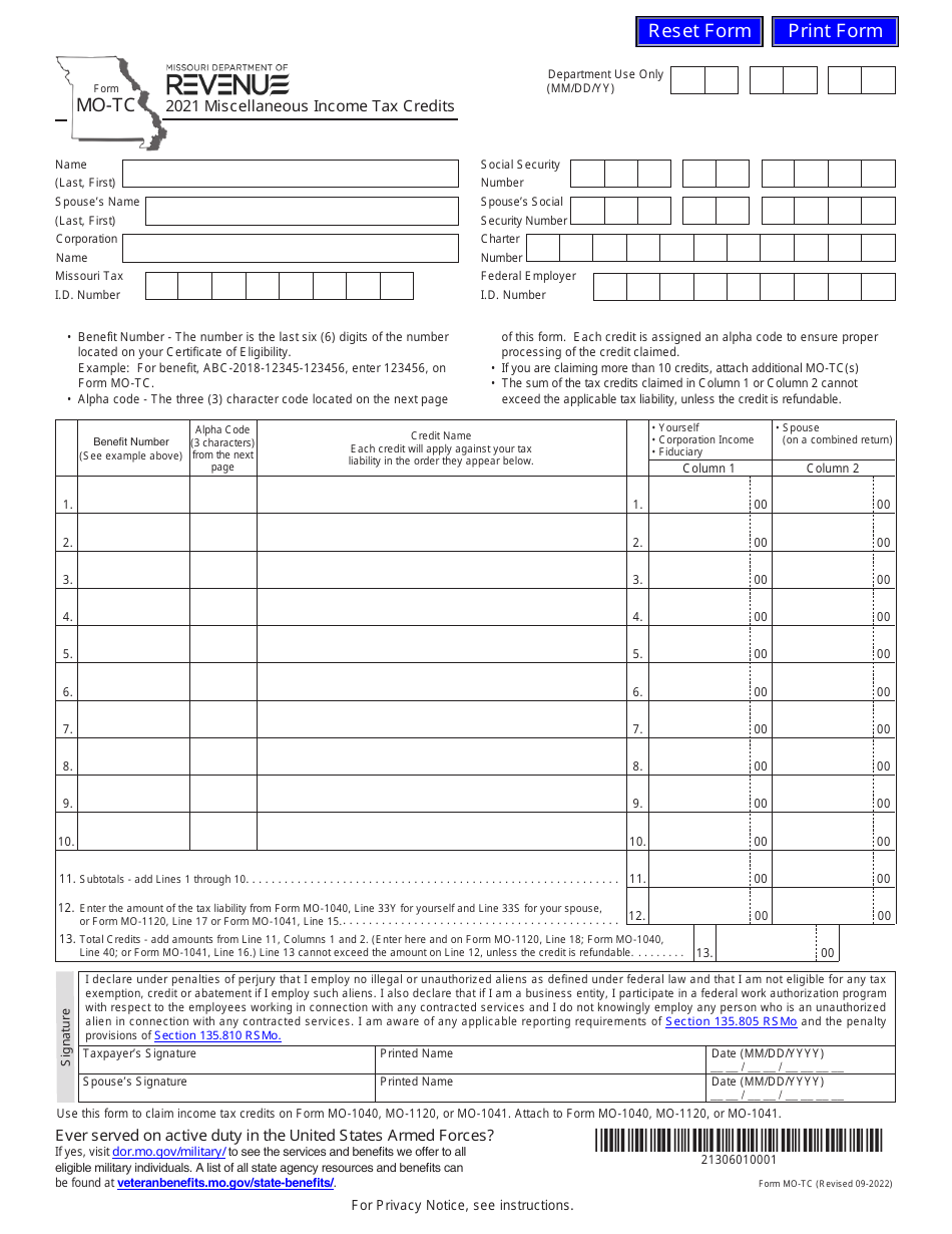 Form MO-TC - 2021 - Fill Out, Sign Online and Download Fillable PDF ...