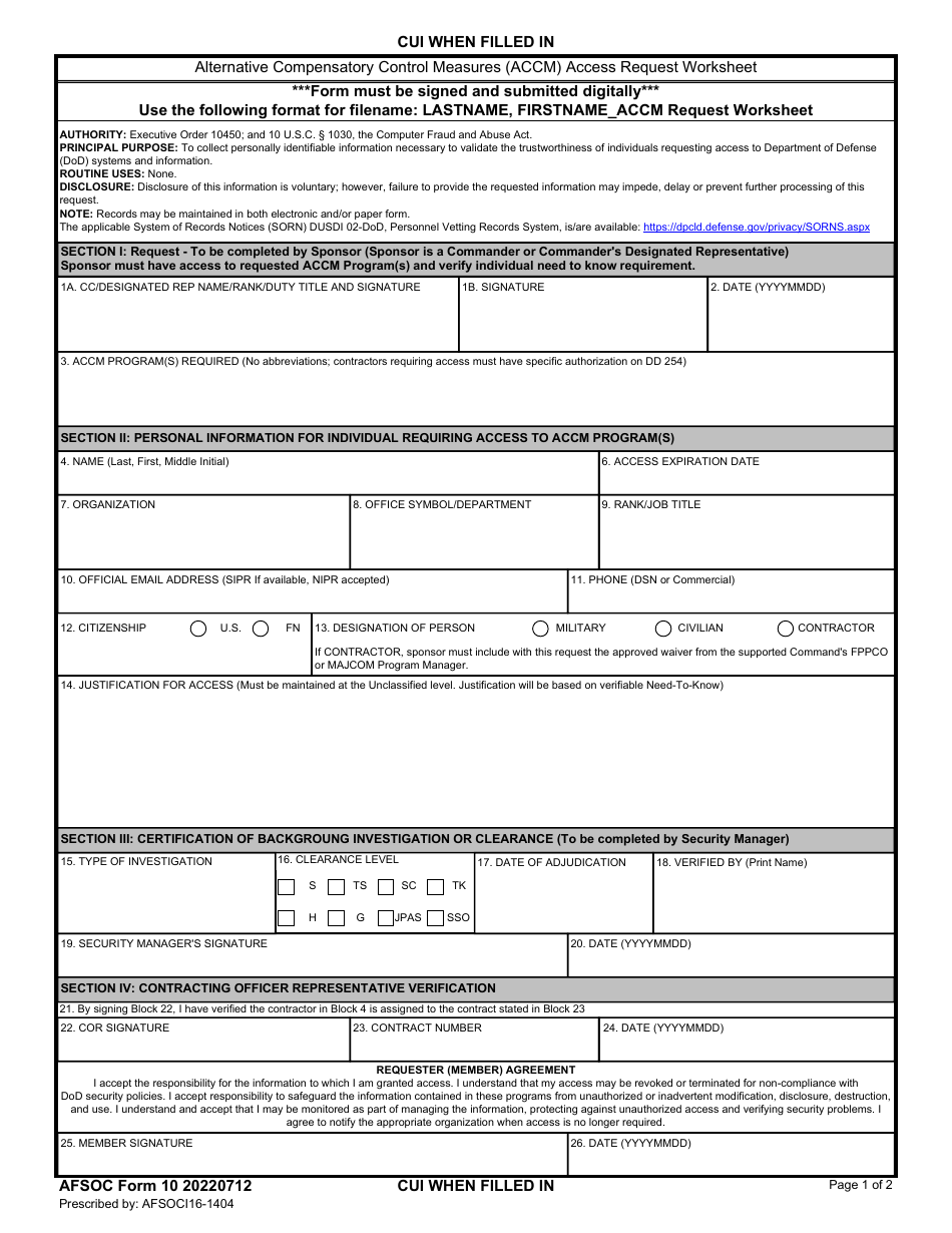 AFSOC Form 10 - Fill Out, Sign Online and Download Fillable PDF ...