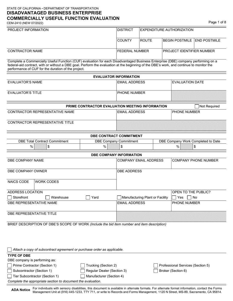 Form CEM-2410 Download Fillable PDF or Fill Online Disadvantaged ...