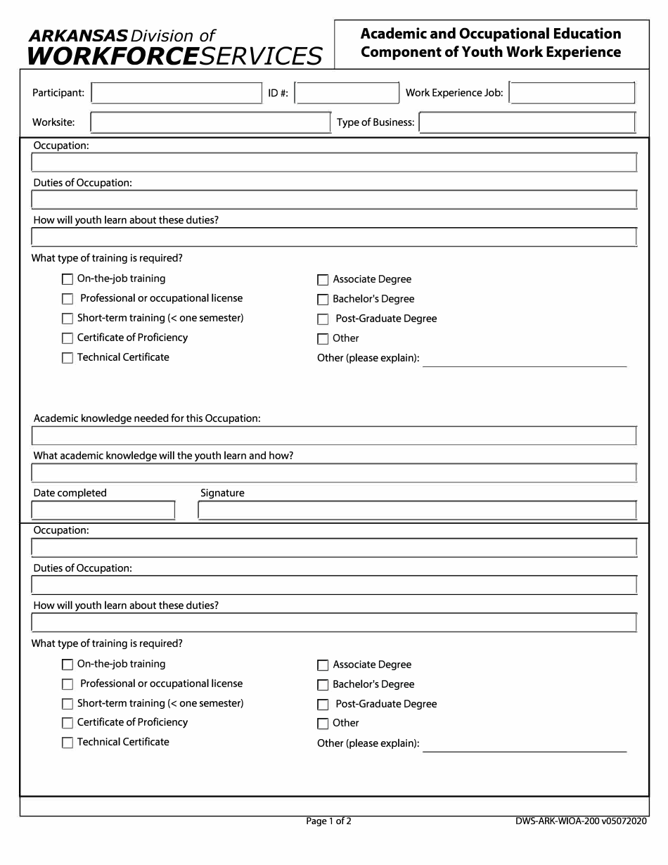 Form DWS-ARK-WIOA200 - Fill Out, Sign Online and Download Fillable PDF ...