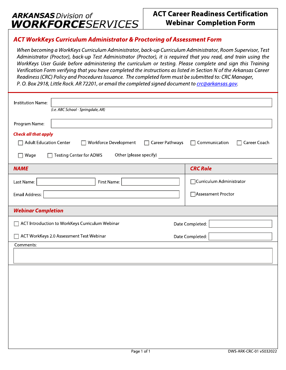 Form DWS-ARK-CRC-01 - Fill Out, Sign Online and Download Fillable PDF ...