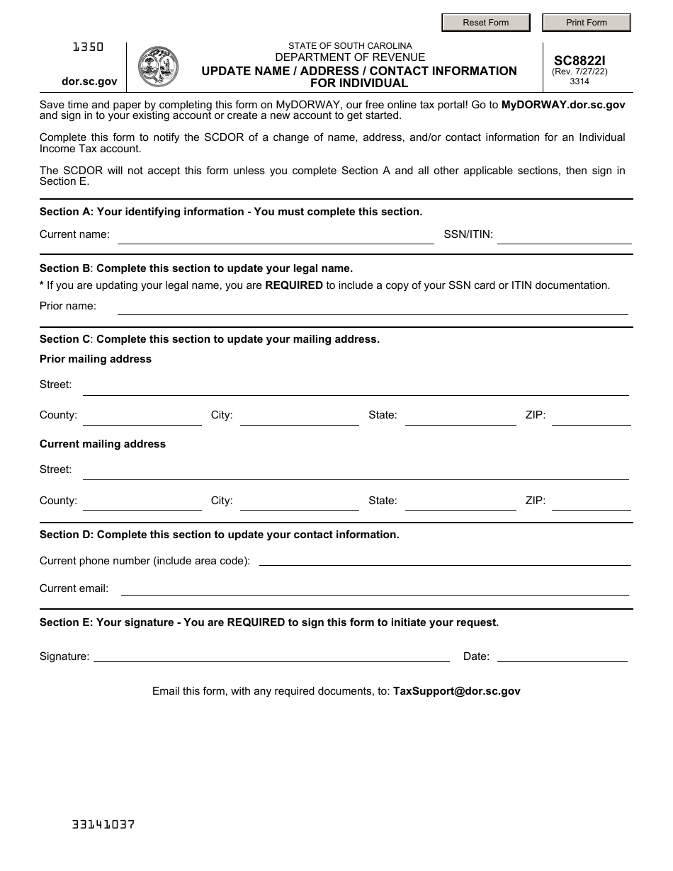 Form SC8822I - Fill Out, Sign Online and Download Fillable PDF, South Carolina | Templateroller