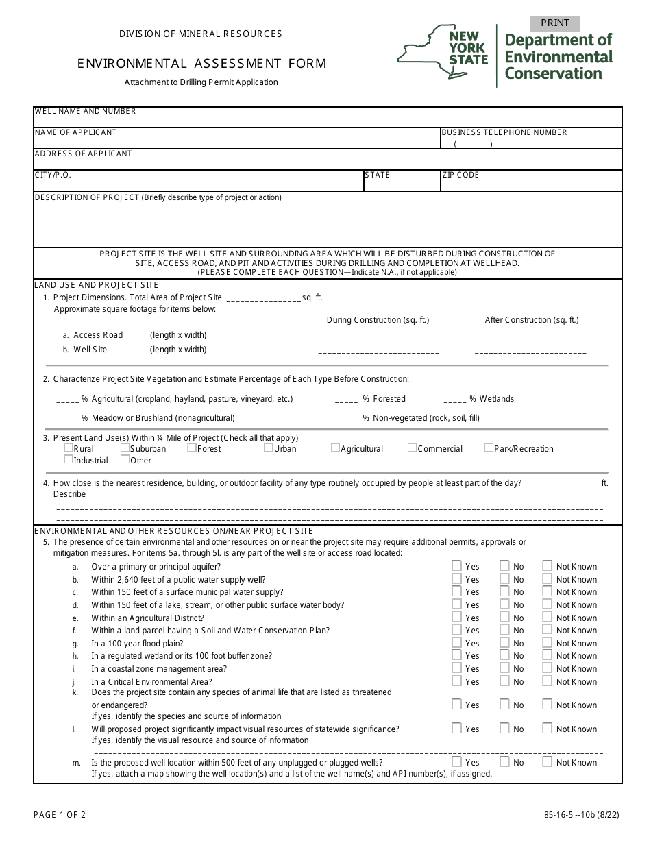 Form 85-16-5-10B Download Fillable PDF or Fill Online Environmental ...