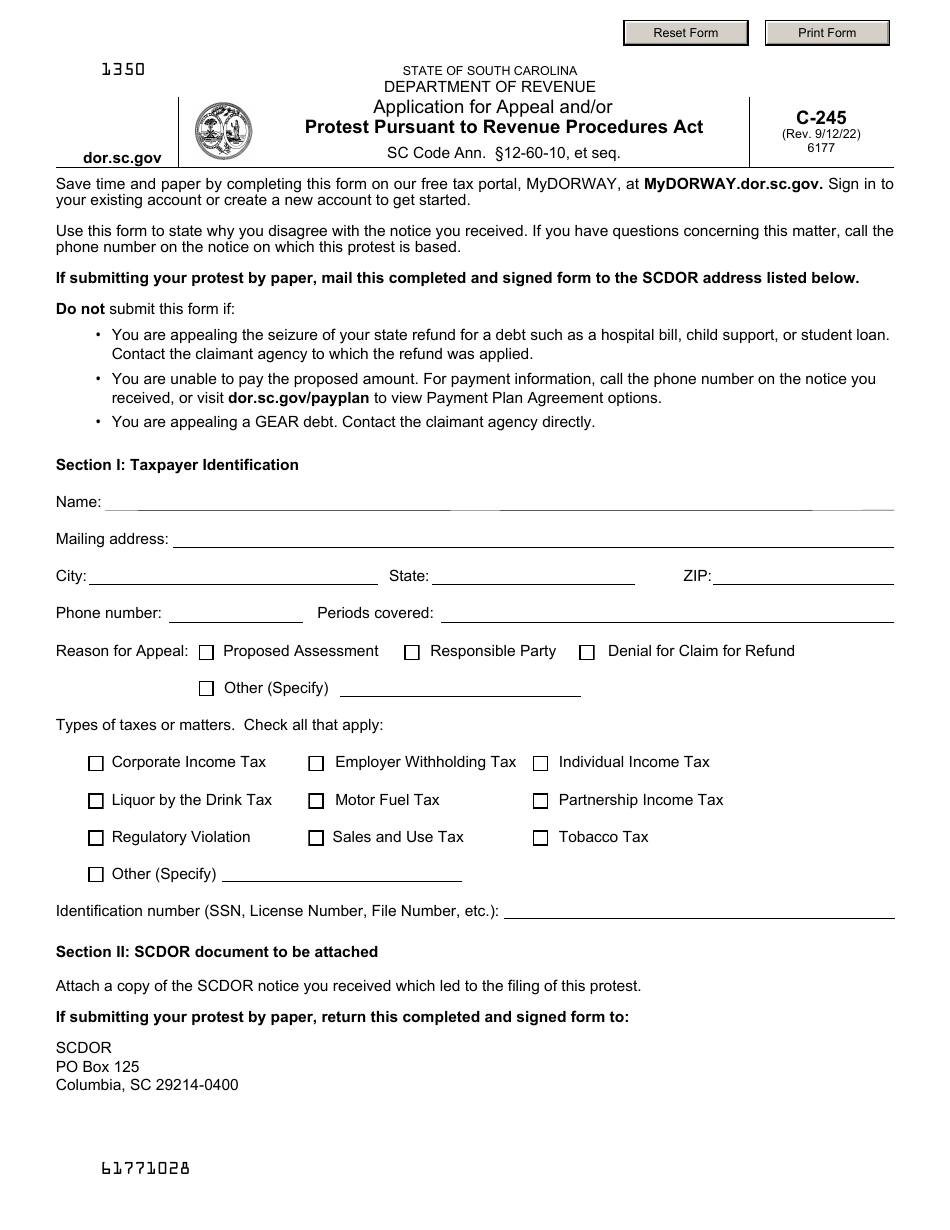 Form C-245 - Fill Out, Sign Online and Download Fillable PDF, South ...