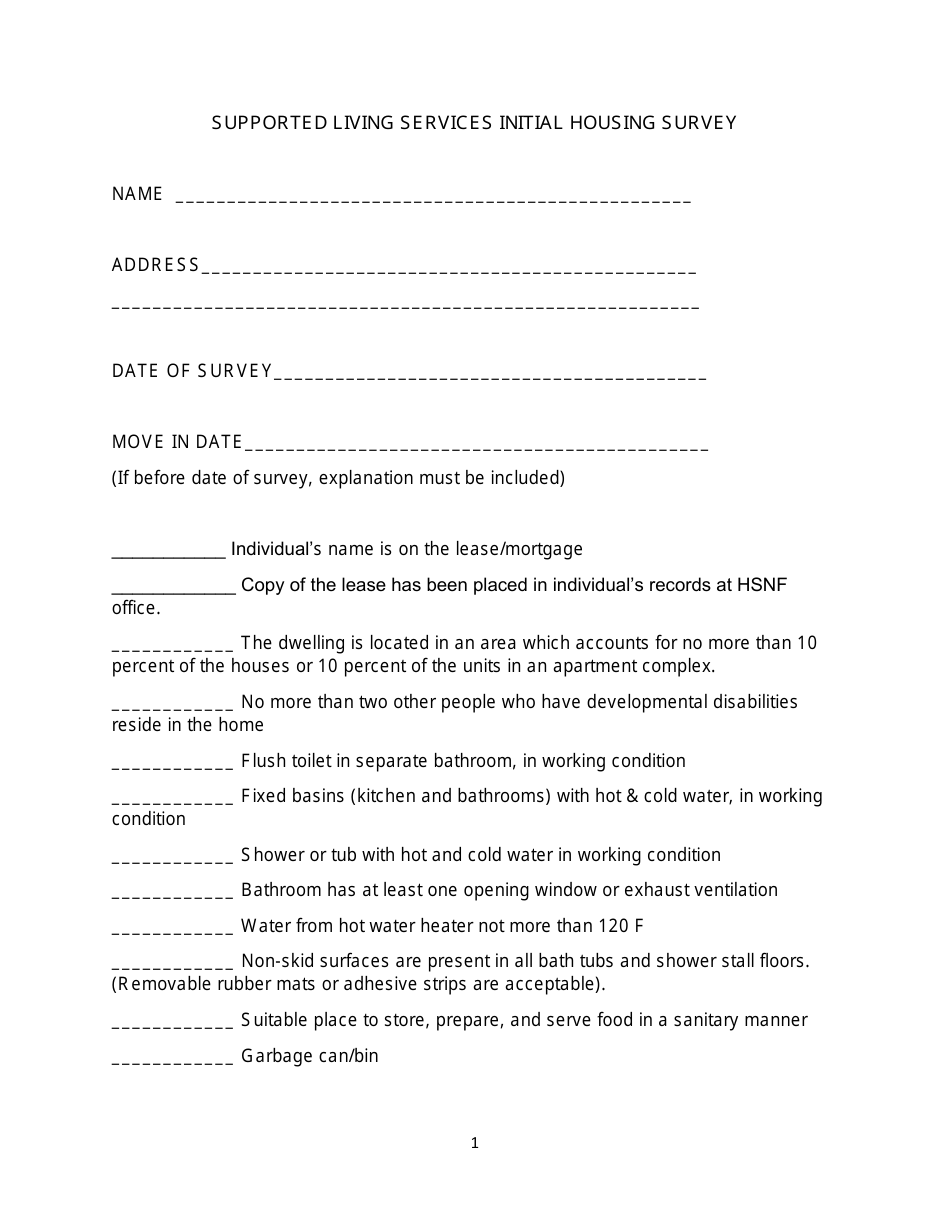 Florida Supported Living Services Initial Housing Survey - Fill Out ...