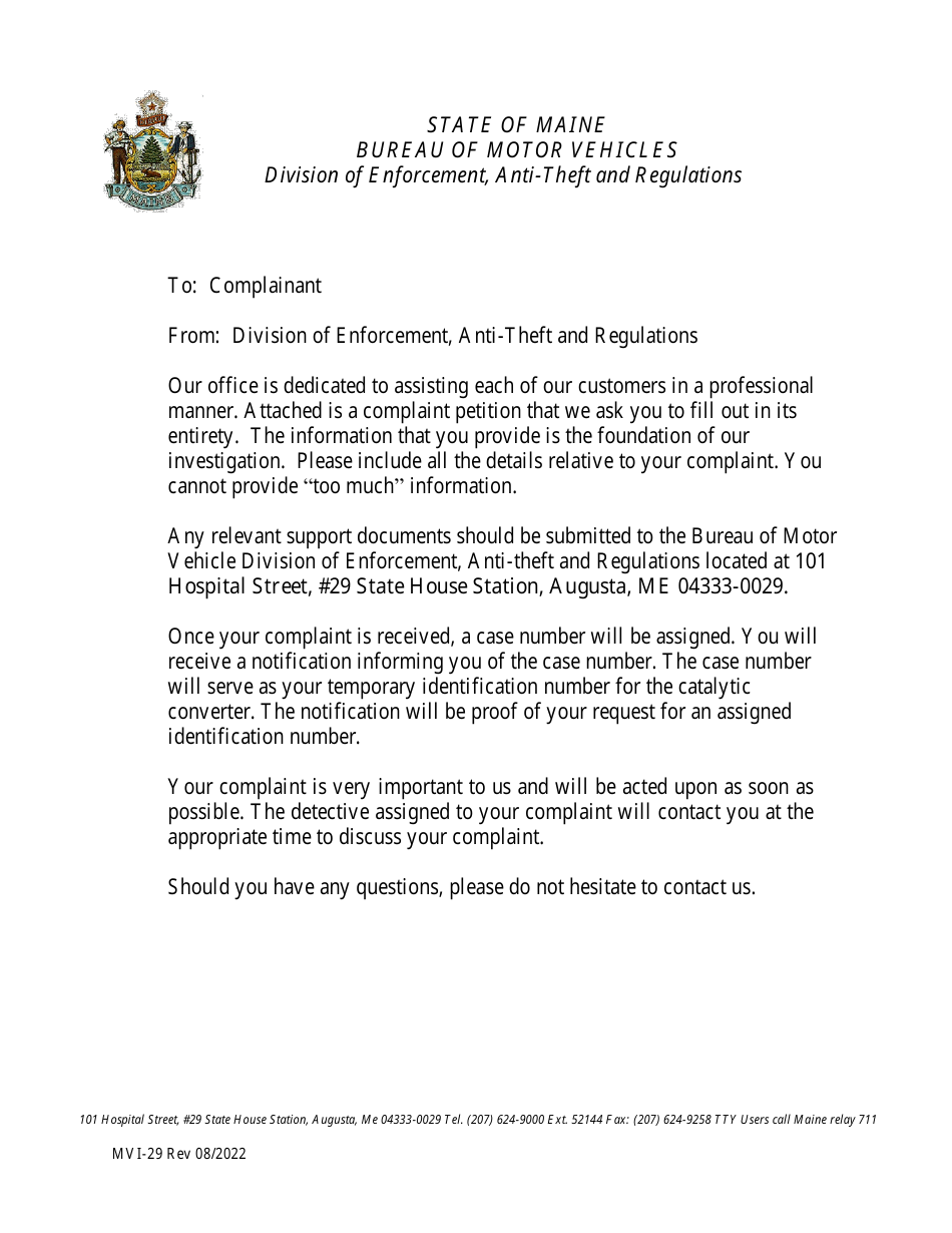 Form MVI-29 - Fill Out, Sign Online and Download Fillable PDF, Maine ...