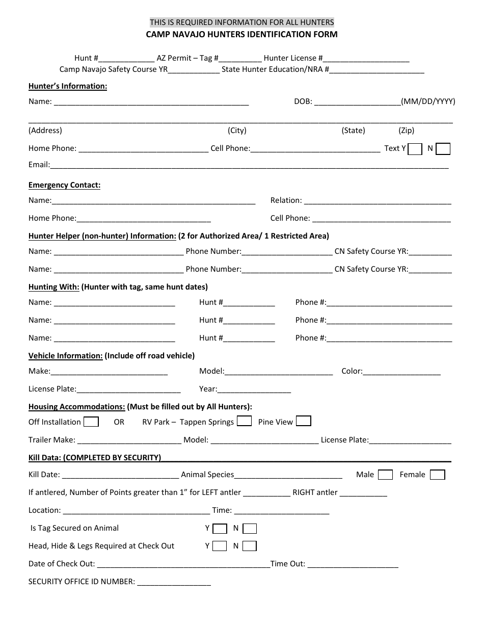 Arizona Camp Navajo Hunters Identification Form - Fill Out, Sign Online ...