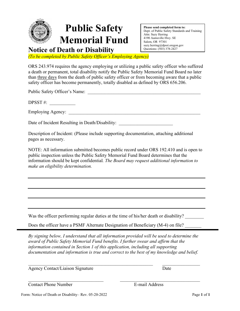 Oregon Notice of Death or Disability Form - Fill Out, Sign Online and ...
