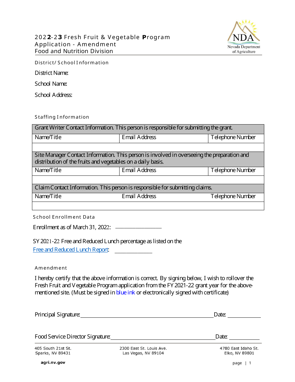 2023 Nevada Fresh Fruit & Vegetable Program Application - Amendment ...