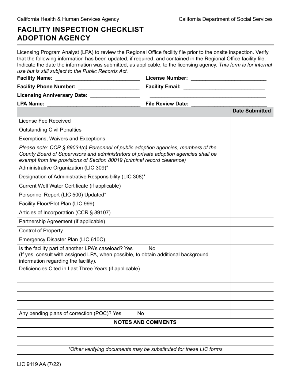 Form LIC9119 AA - Fill Out, Sign Online and Download Fillable PDF ...