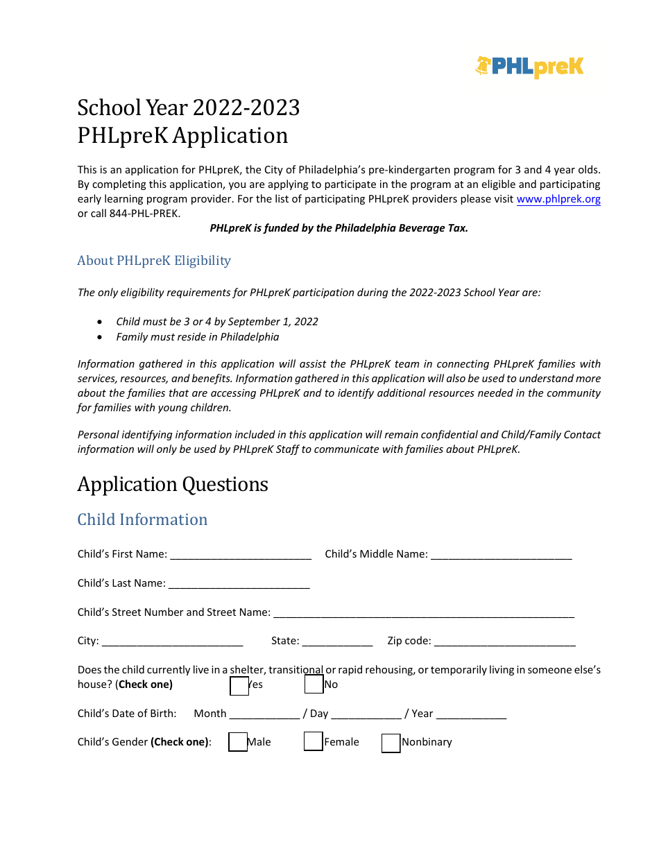 2023 City of Philadelphia, Pennsylvania Phlprek Application - Fill Out ...