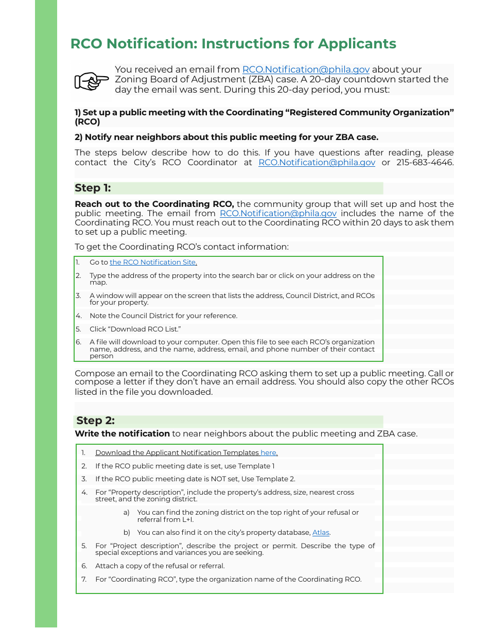 City of Philadelphia, Pennsylvania Rco Notification: Instructions for Applicants - Fill Out ...