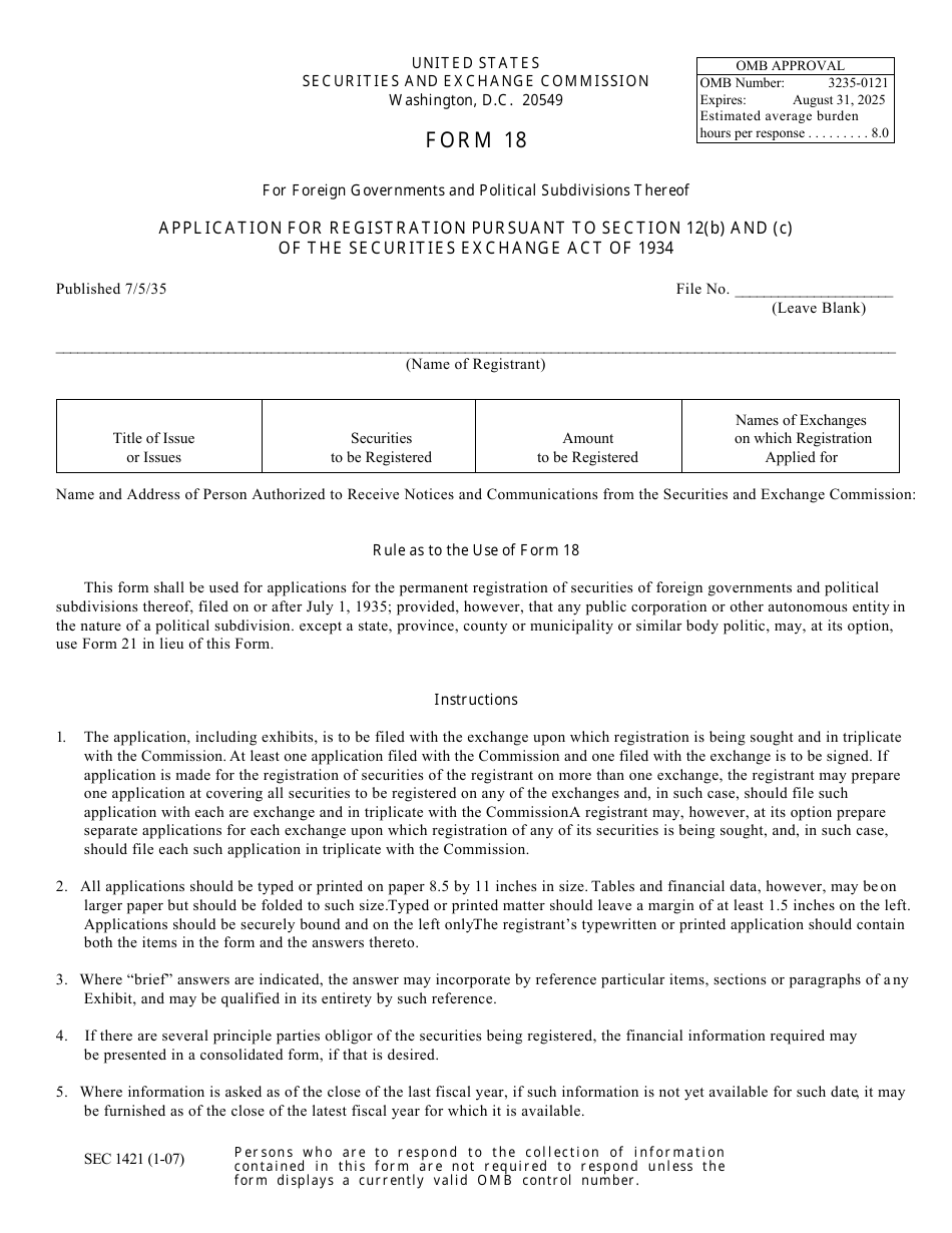 Form 18 (SEC Form 1421) - Fill Out, Sign Online and Download Printable ...