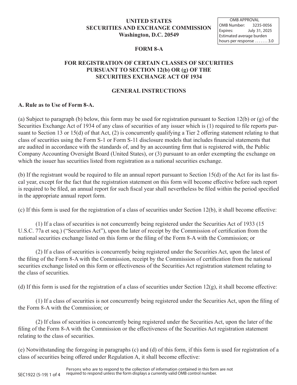 Form 8-A (SEC Form 1922) - Fill Out, Sign Online and Download Printable ...